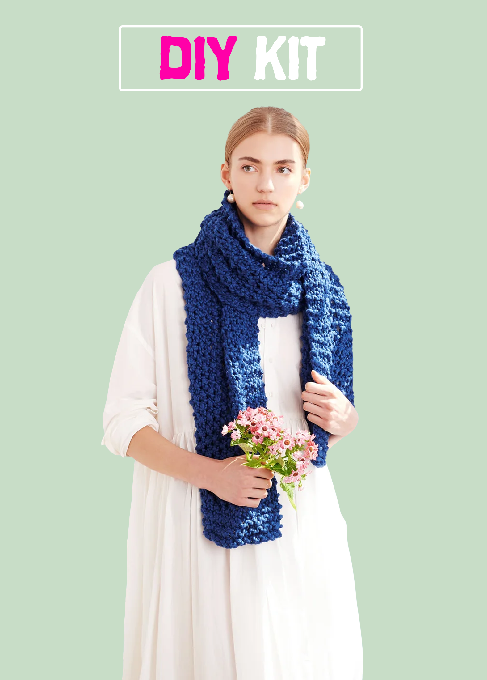 DIY Kit - Summer Moss Stitch Scarf - Big Cotton – Loopy Mango
